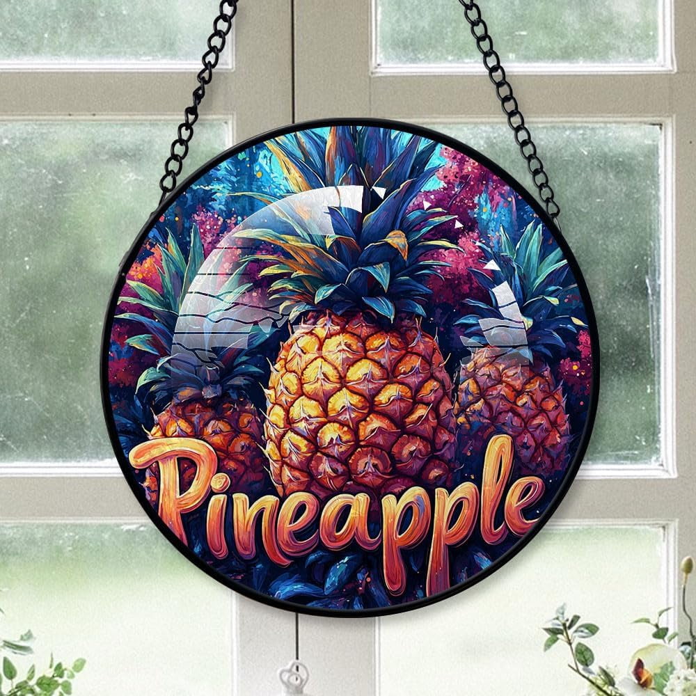 Customized Pineapple Stained Glass, Pineapple Glass Panel Sun Catchers ...