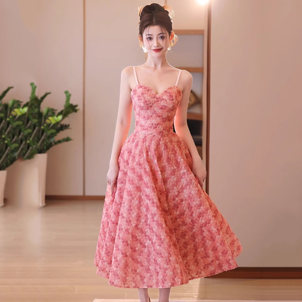 Customized Pink Prom Dresses Flower Lace Embroidery Evening Dresses ...