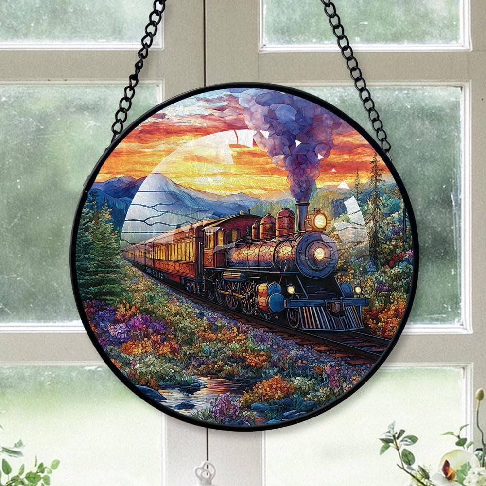 Customized Rails Train Hanging Stained Glass for Windows , Rails Train ...
