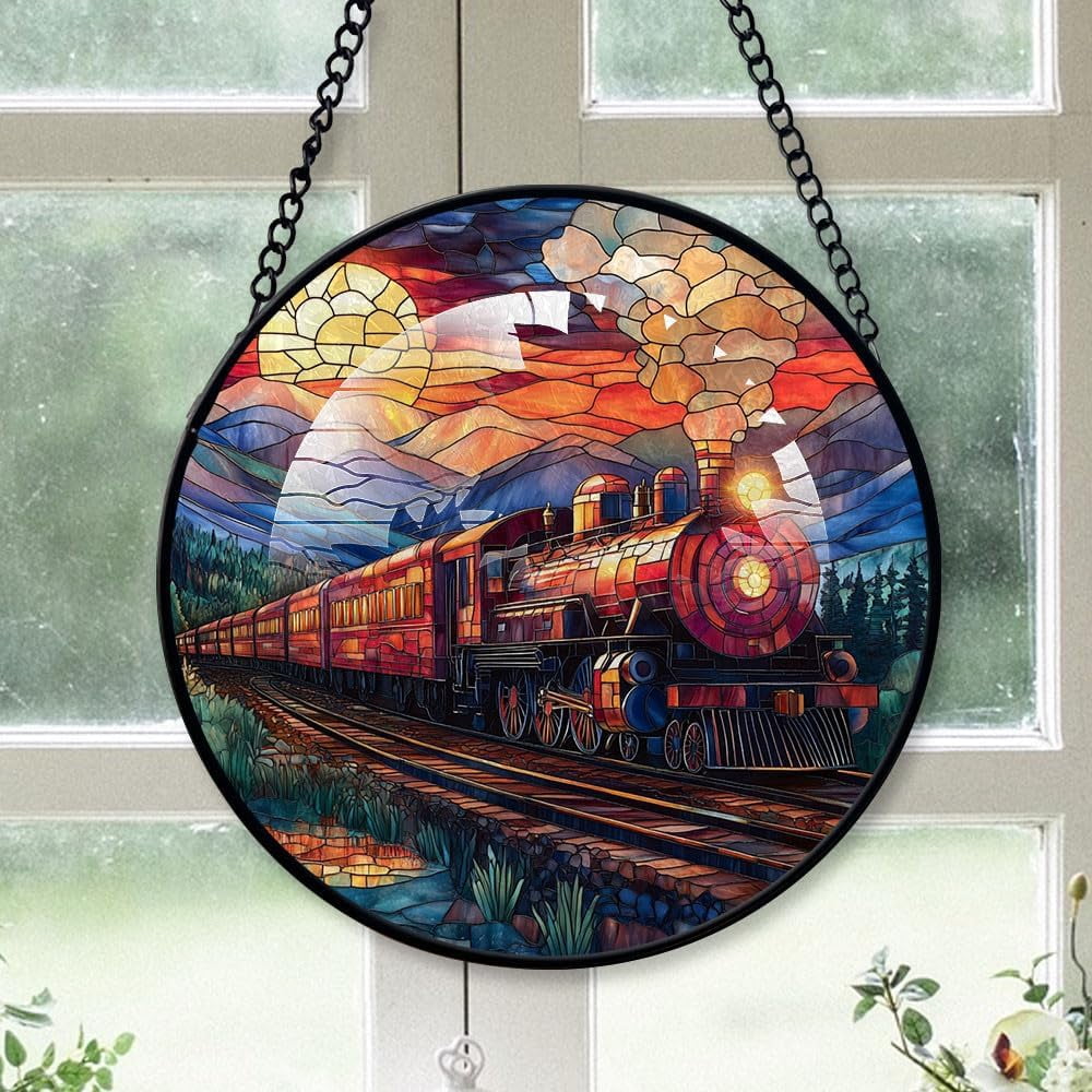 Customized Rails Train Stained Glass, Rails Train Suncatchers, Rails ...