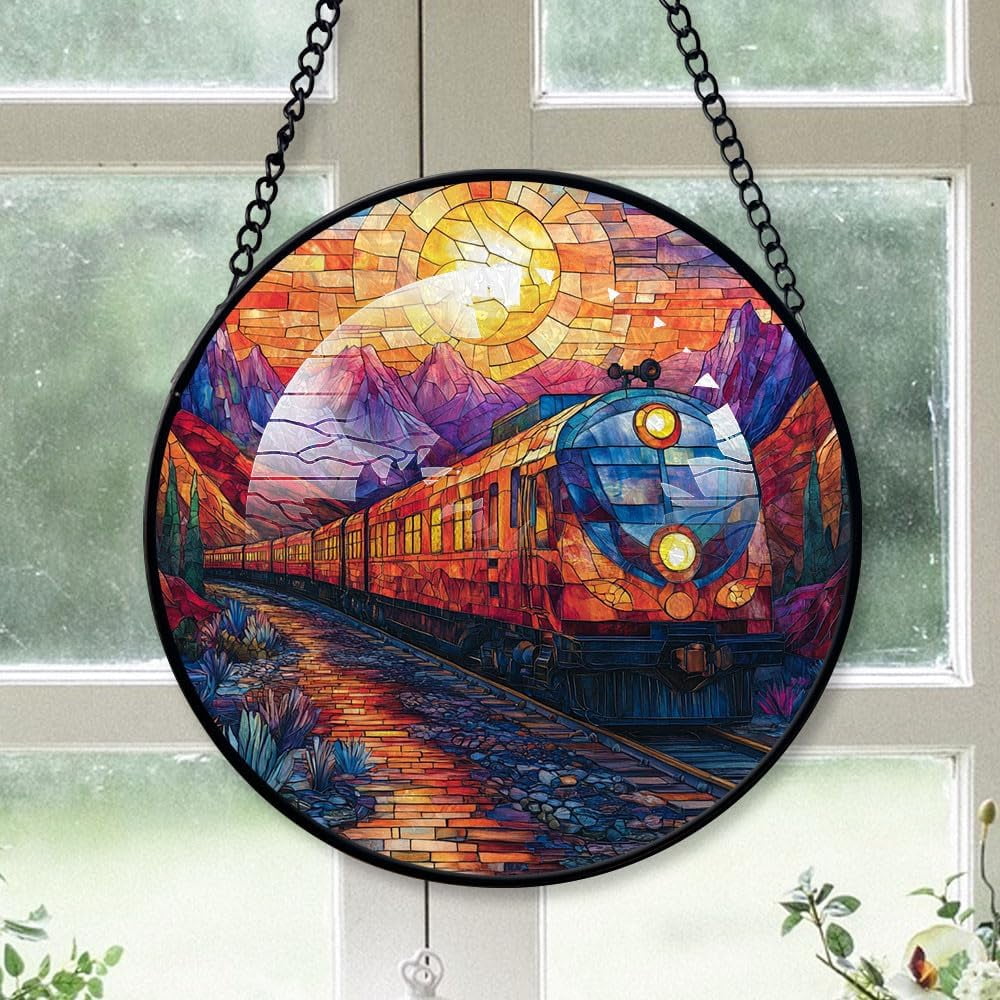 Customized Rails Train Stained Glass Window Hangings, Rails Train ...