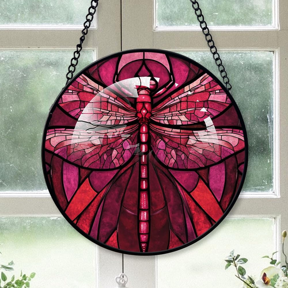 Customized Red Dragonfly Stained Glass Window Hangings, Red Dragonfly ...