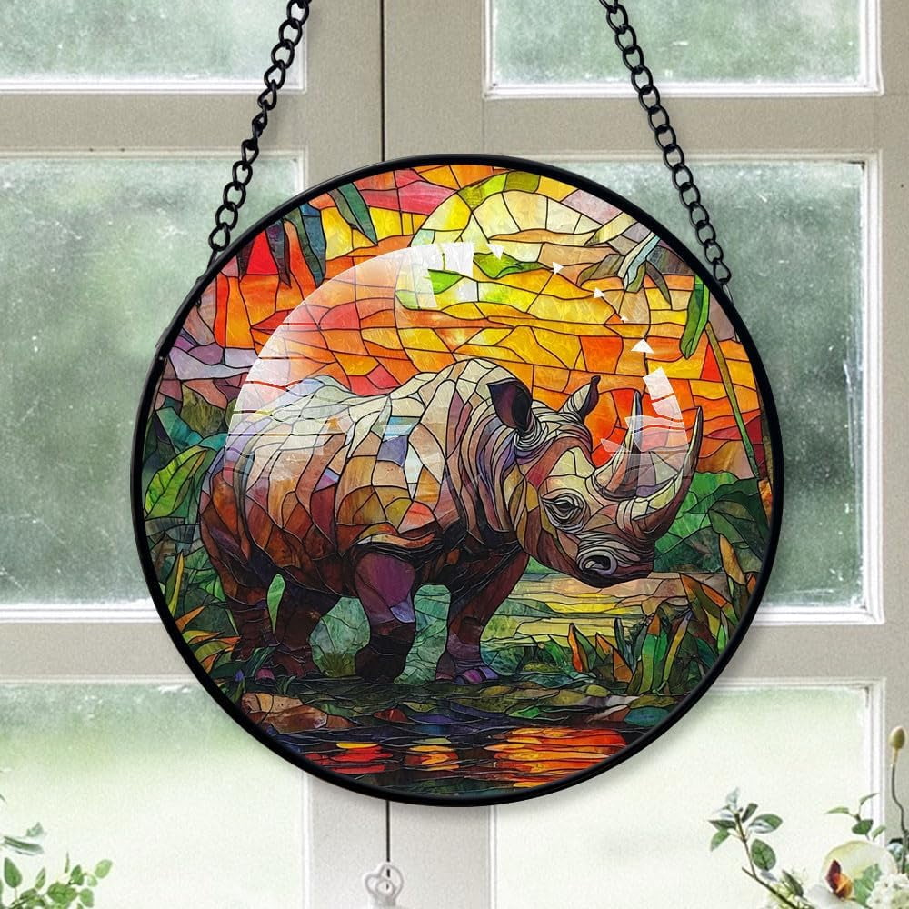 Customized Rhino Stained Glass, Rhino Suncatchers, Rhino Window ...