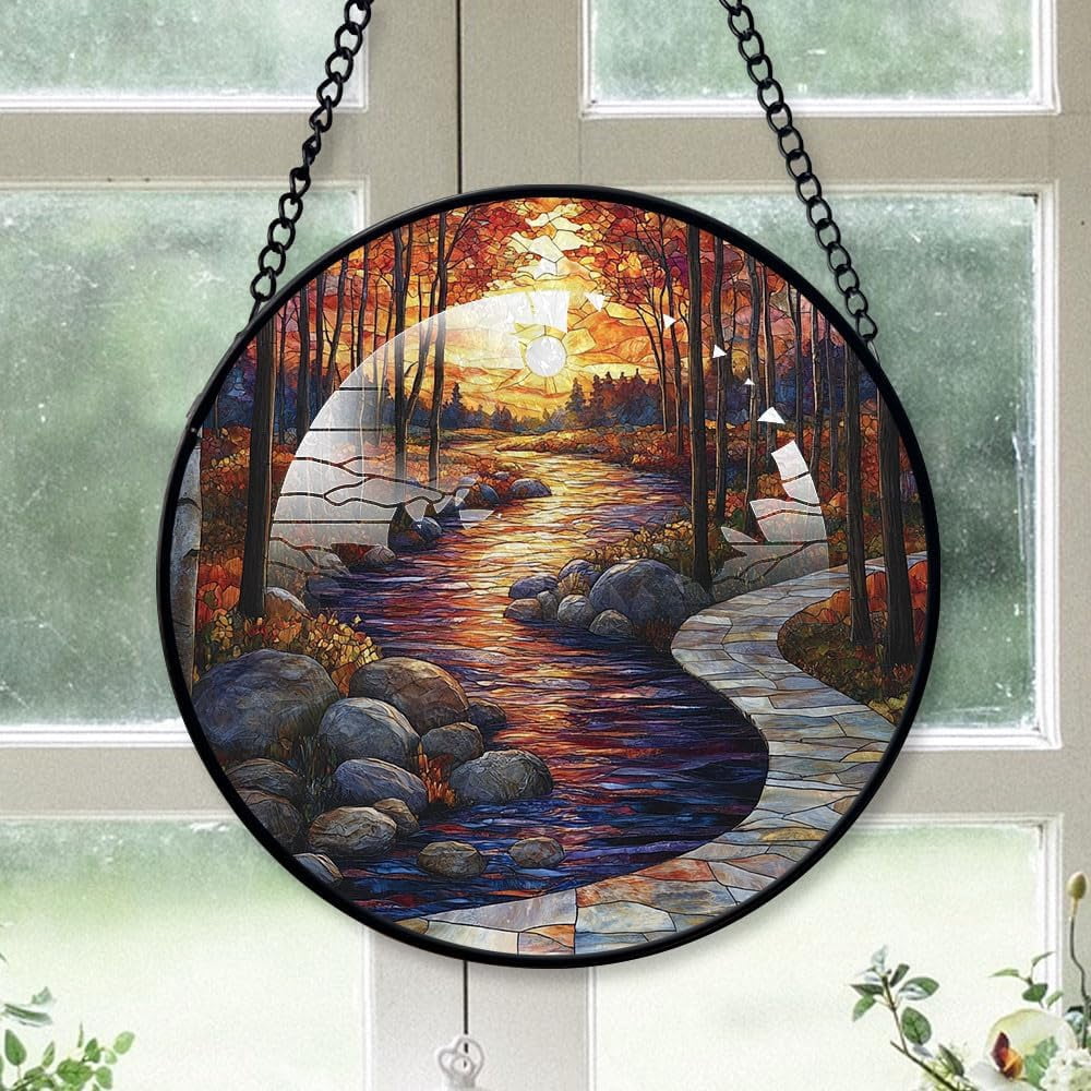 Customized River Hanging Stained Glass for Windows , River Hand-Painted ...