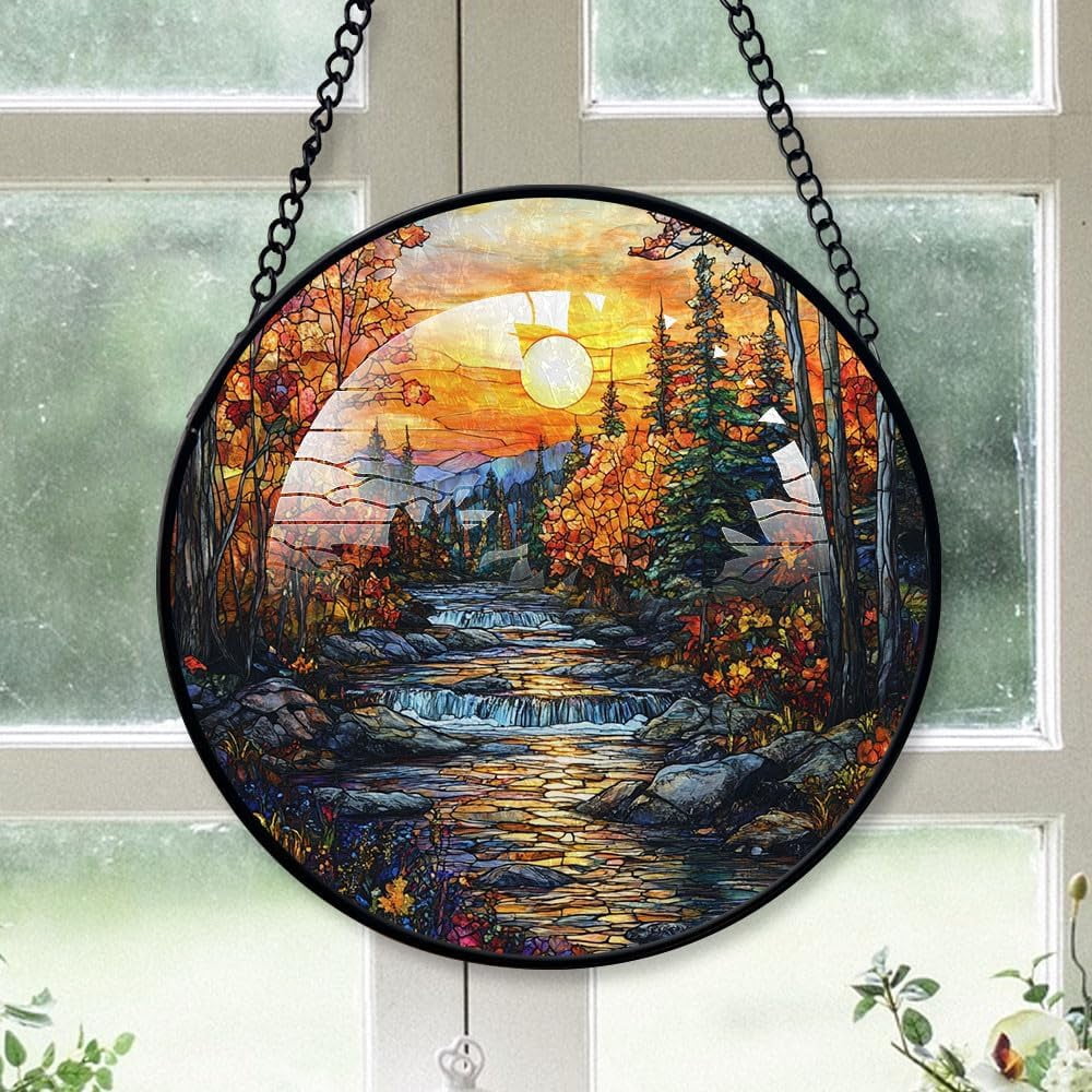 Customized River Stained Glass, River Glass Panel Sun Catchers Pretty ...