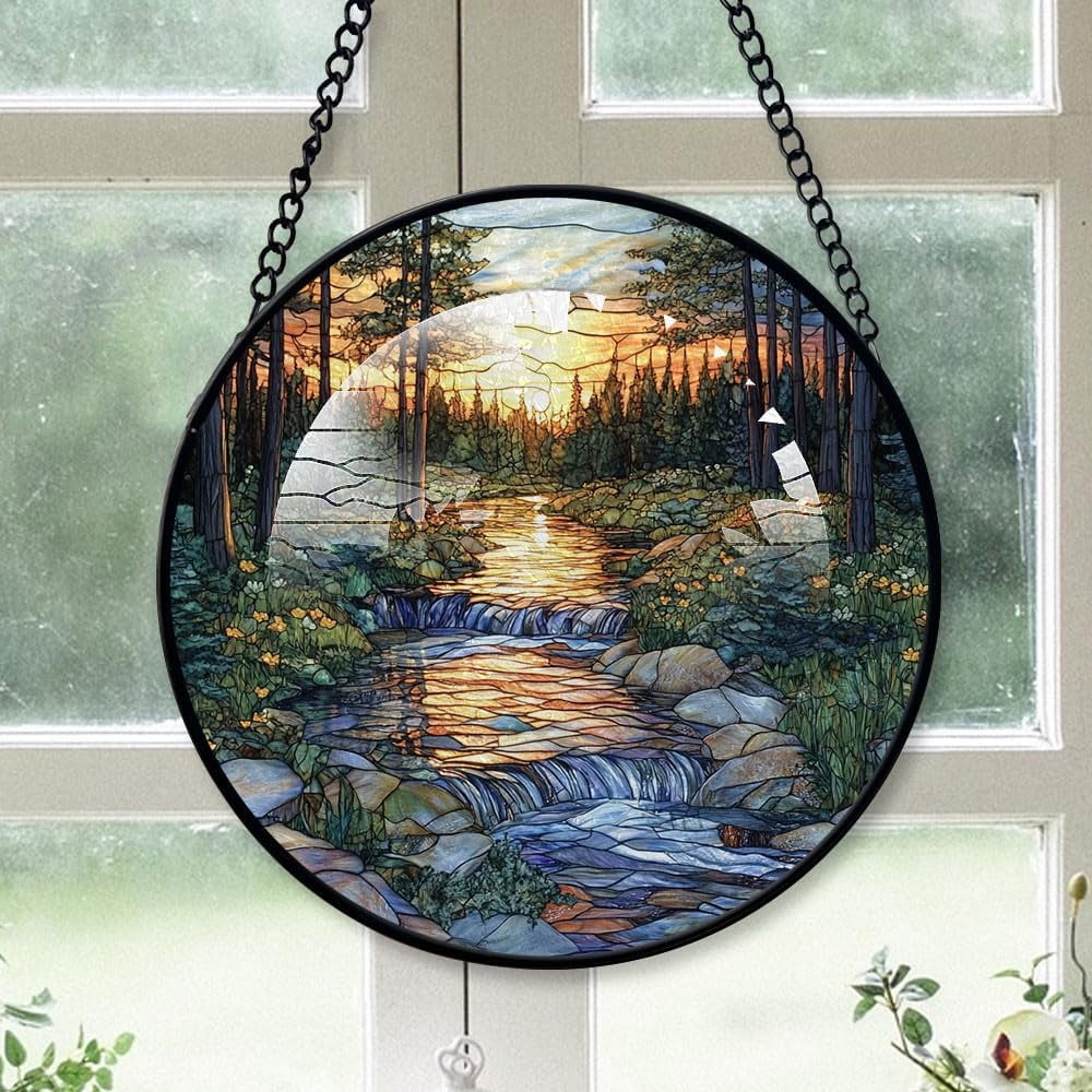 Customized River Stained Glass, River Glass Panel Sun Catchers Pretty ...