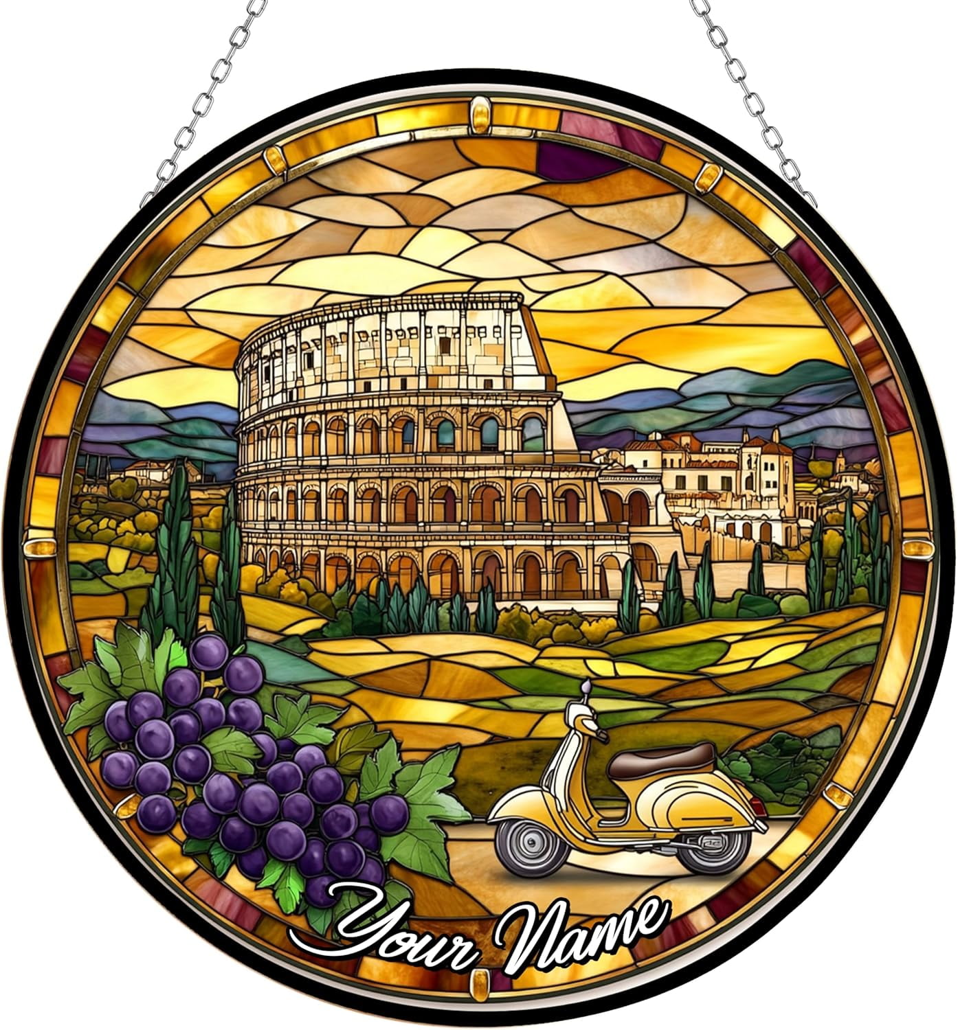 Customized Roman Italy Stained Glass Window Hanging, Custom Name Stained Glass Suncatcher for ...