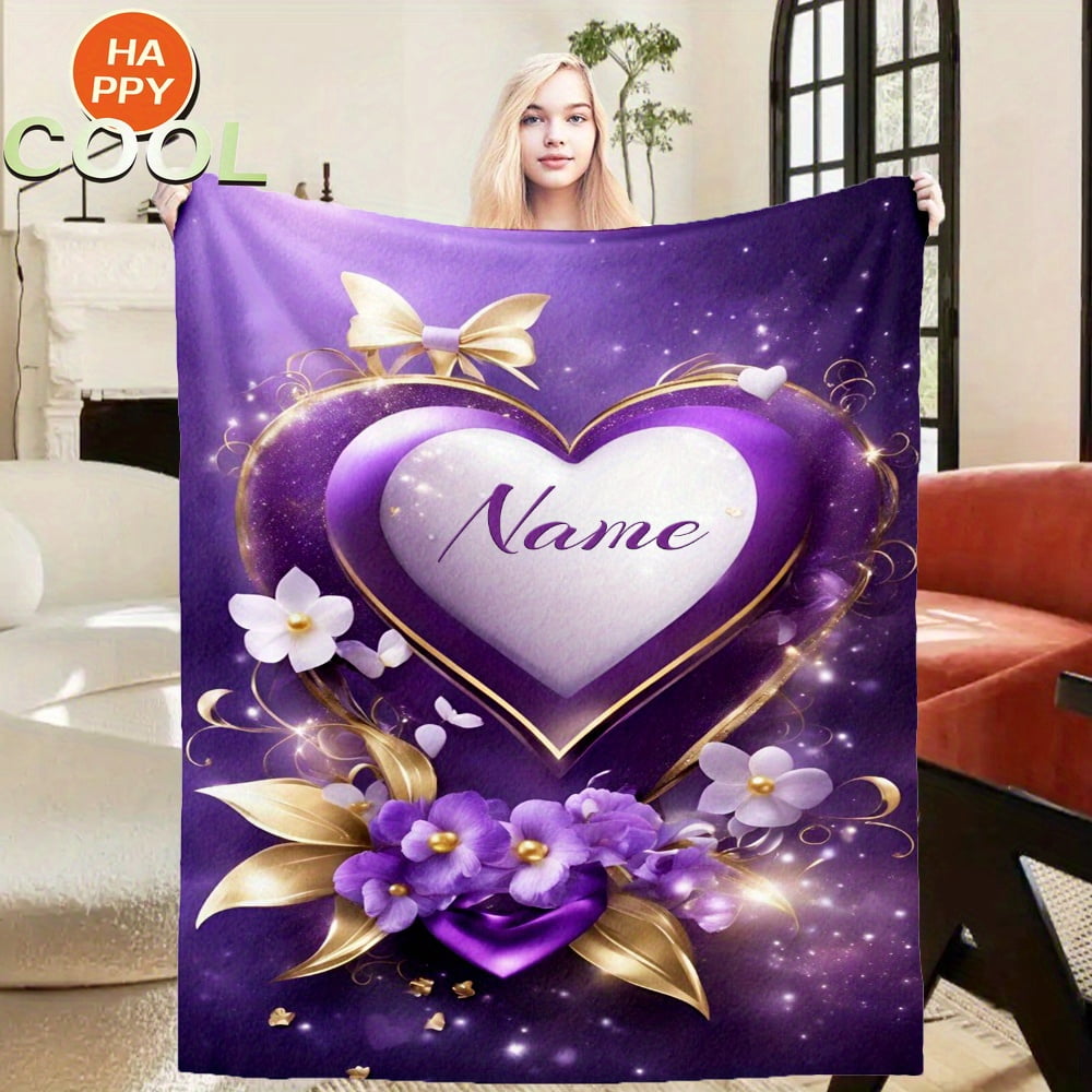 Customized Romantic Purple Heart Flannel Blanket - All-Season Soft ...