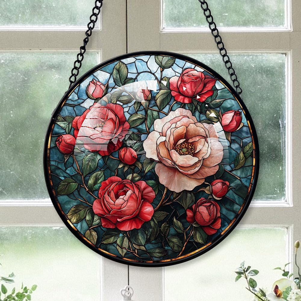 Customized Rose Stained Glass, Rose Glass Panel Sun Catchers Pretty ...