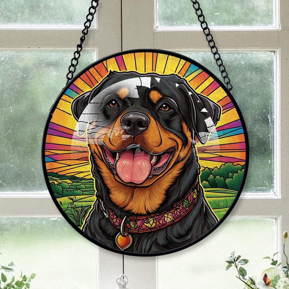 Customized Rottweiler Stained Glass, Rottweiler Suncatchers, Rottweiler ...