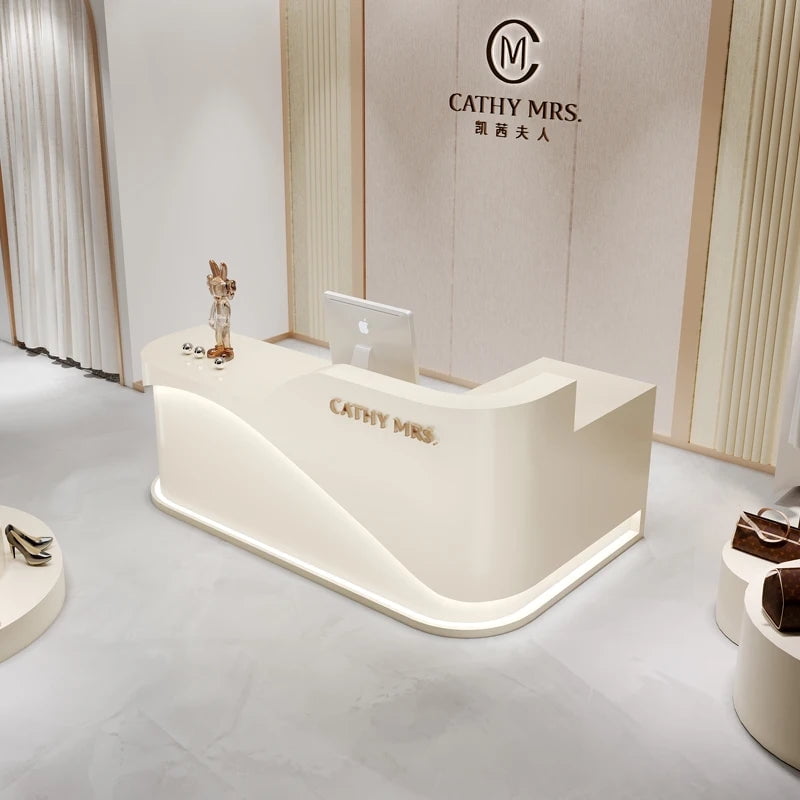 Customized Salon Reception Desk Minimalist Modern L-corner Reception ...