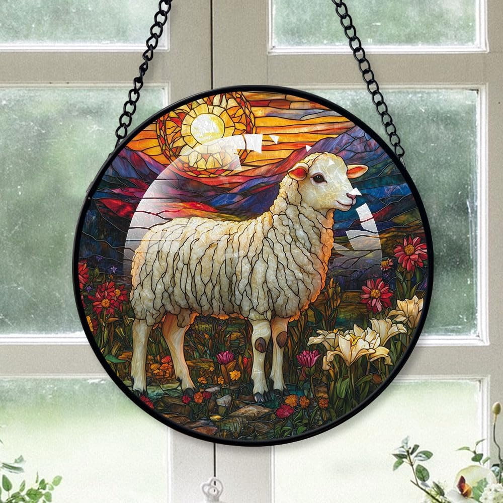 Customized Sheep Suncatcher Stained Glass, Sheep Gifts for Women for ...