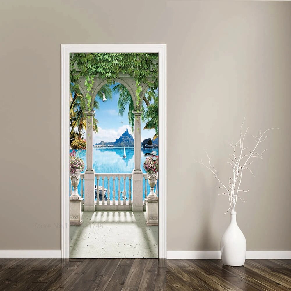 Customized Size Door Sticker Adhesive 3D Elevator Geometric Full Door ...