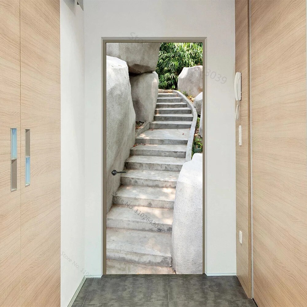 Customized Size Door Sticker Adhesive 3D Spiral Stairs Full Door Wrap ...