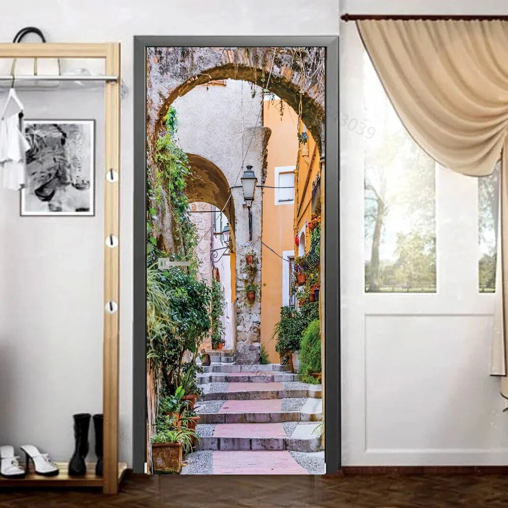 Customized Size Door Sticker Adhesive 3D Spiral Stairs Full Door Wrap ...