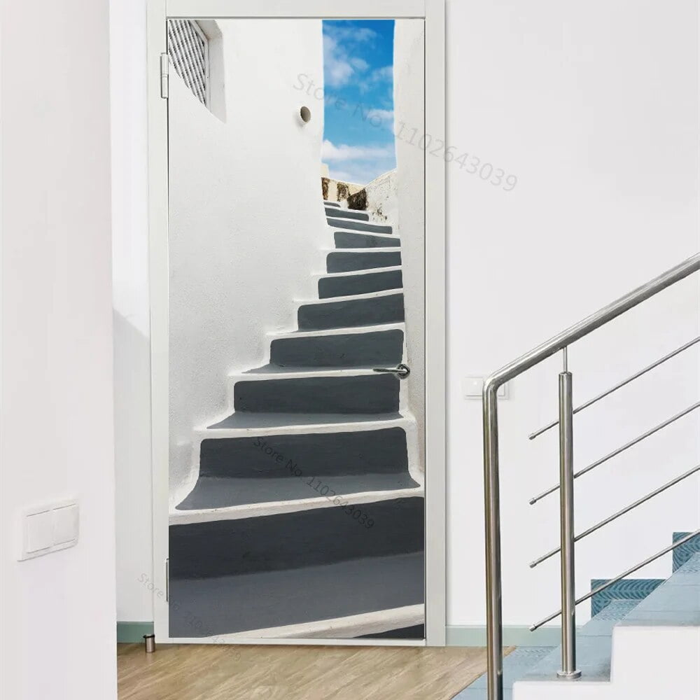 Customized Size Door Sticker Adhesive 3D Spiral Stairs Full Door Wrap ...