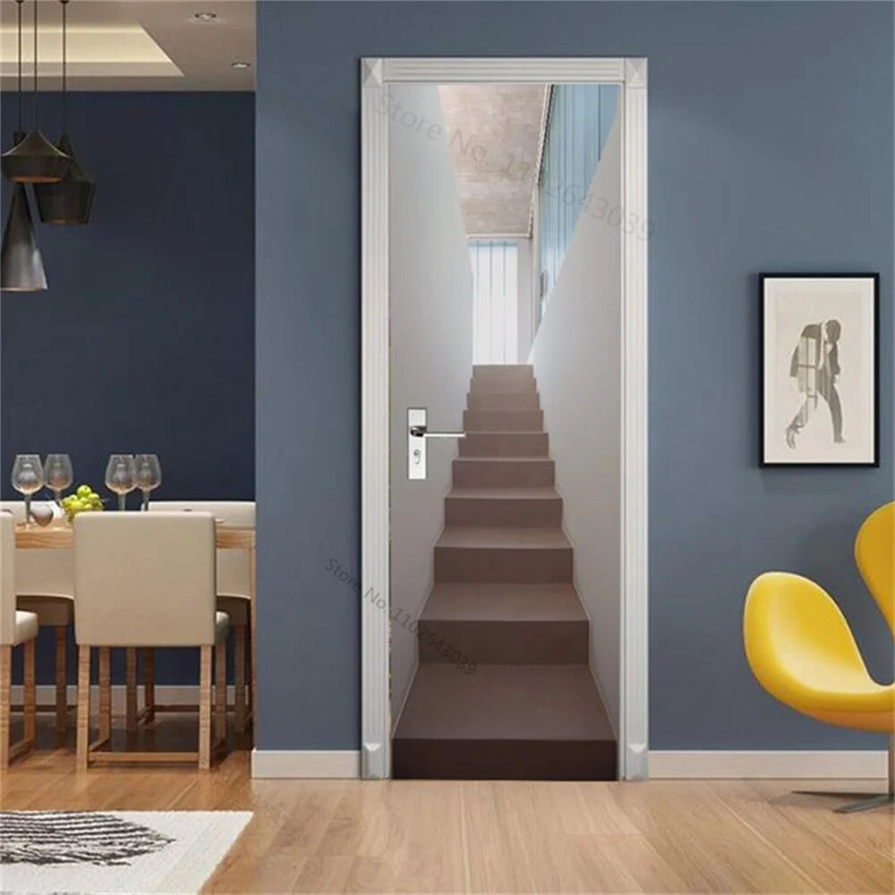 Customized Size Door Sticker Adhesive 3D Spiral Stairs Full Door Wrap ...