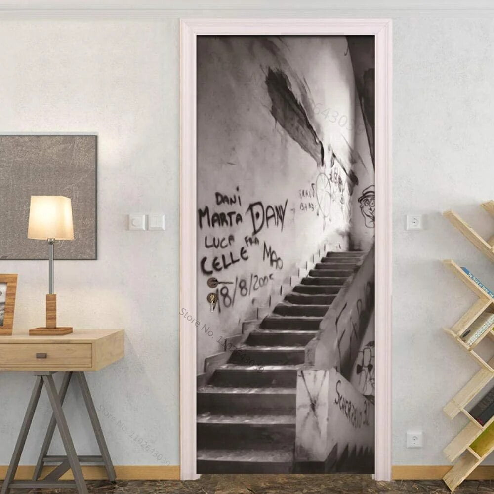 Customized Size Door Sticker Adhesive 3D Spiral Stairs Full Door Wrap ...
