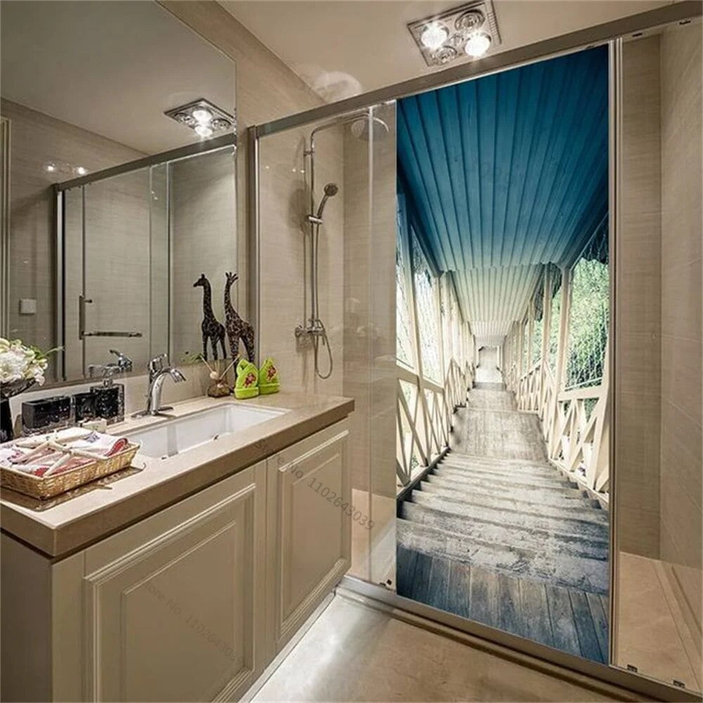 Customized Size Door Sticker Adhesive 3D Spiral Stairs Full Door Wrap ...