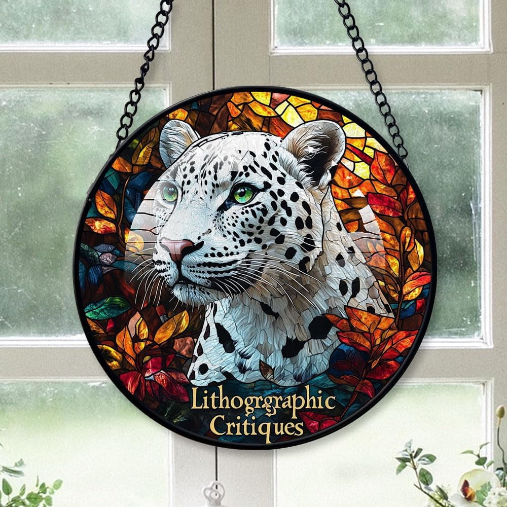 Customized Snow Leopard Hanging Stained Glass for Windows , Snow ...