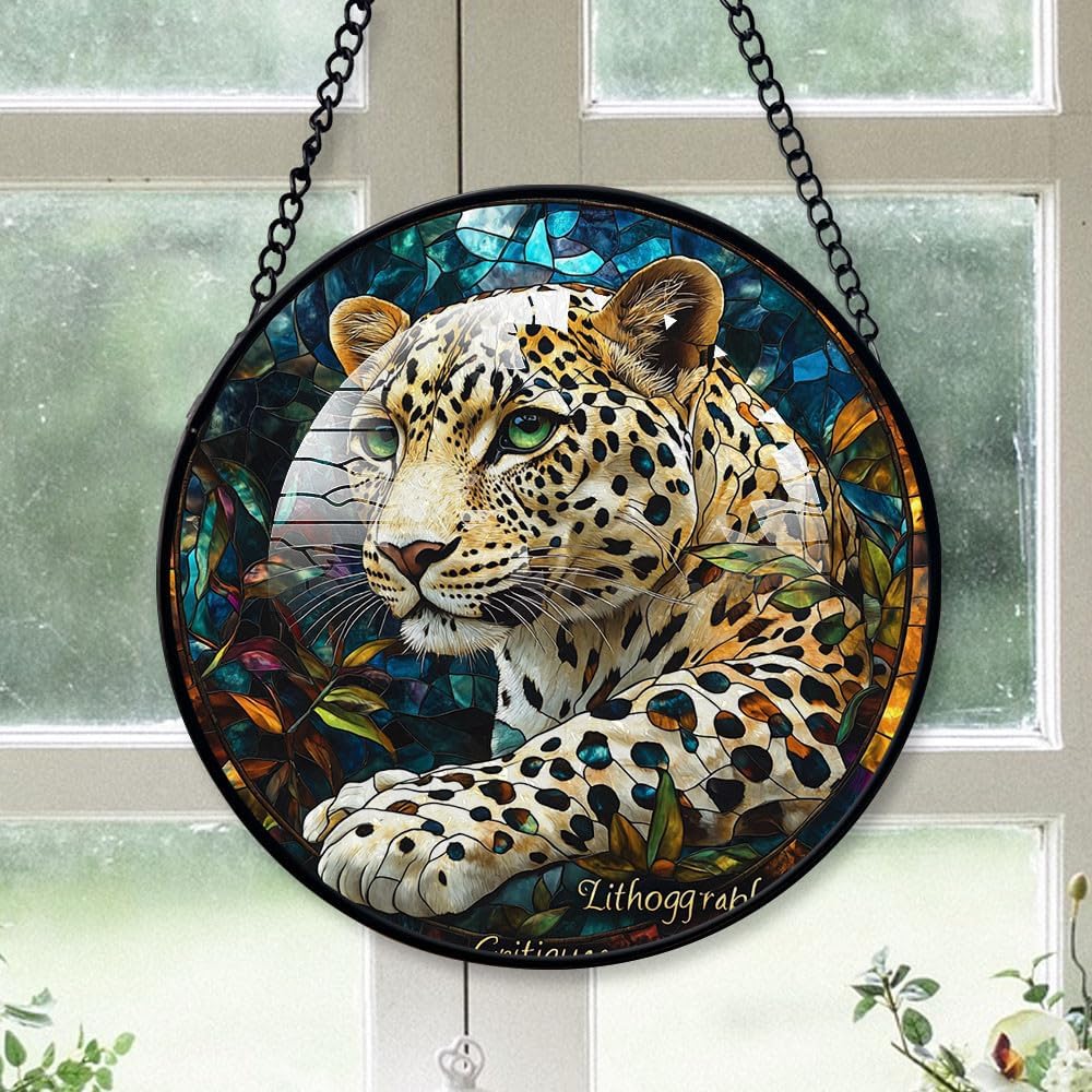 Customized Snow Leopard Stained Glass, Snow Leopard Suncatchers, Snow ...