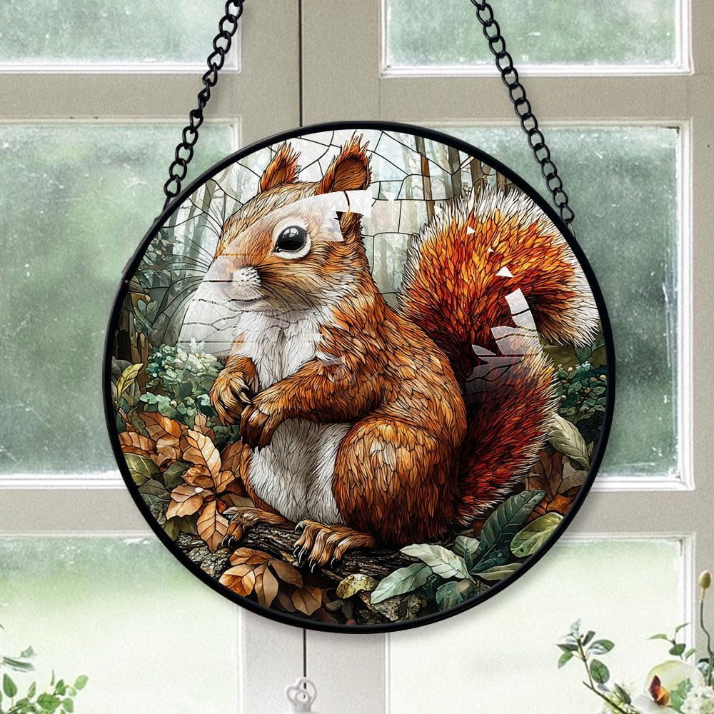Customized Squirrel Hanging Stained Glass for Windows 30cm, Squirrel ...
