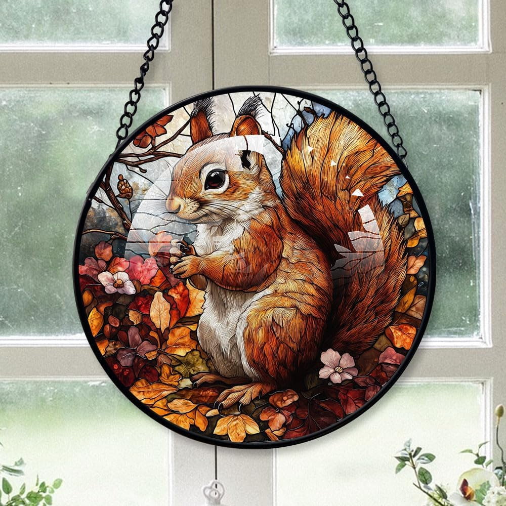 Customized Squirrel Stained Glass, Squirrel Glass Panel Sun Catchers ...