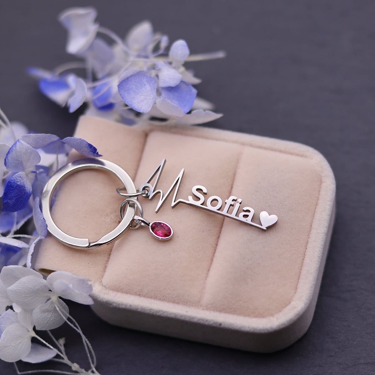 Customized Stainless Steel Heartbeat Lightning Lover Heart Keychain ...