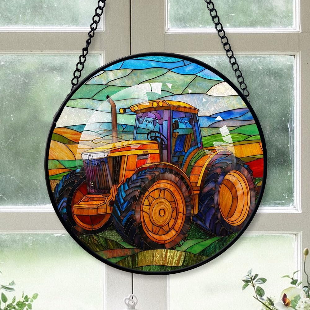Customized Tractor Stained Glass, Tractor for Christmas Tree, Tractor ...