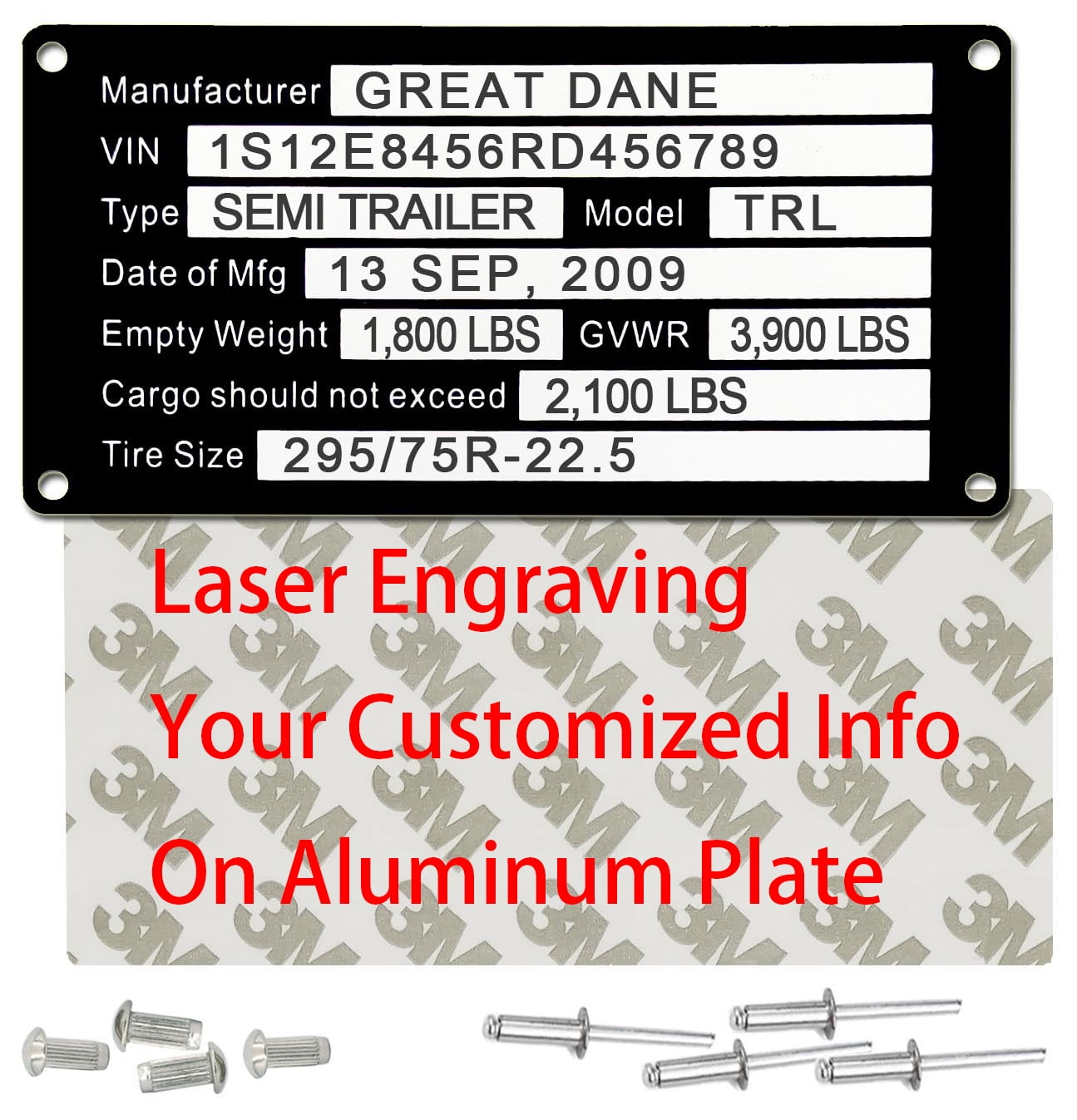 Customized Trailer VIN ID Plate Data Custom Engraved TAG, Model ...