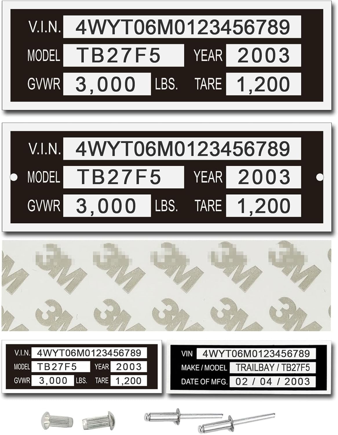 Customized Trailer VIN Plate, Custom Plates, VIN Tags, Data TAG Blank ...