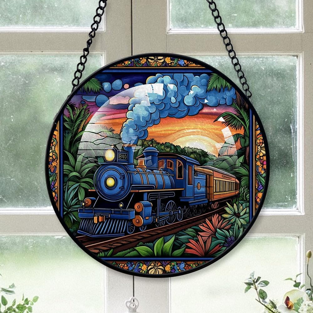 Customized Train Blue Stained Glass, Train Blue Suncatchers, Train Blue ...