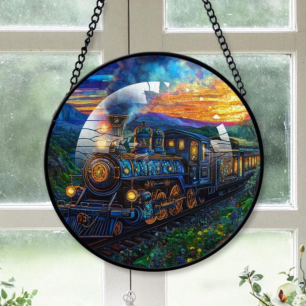 Customized Train Blue Stained Glass, Train Blue Suncatchers, Train Blue ...