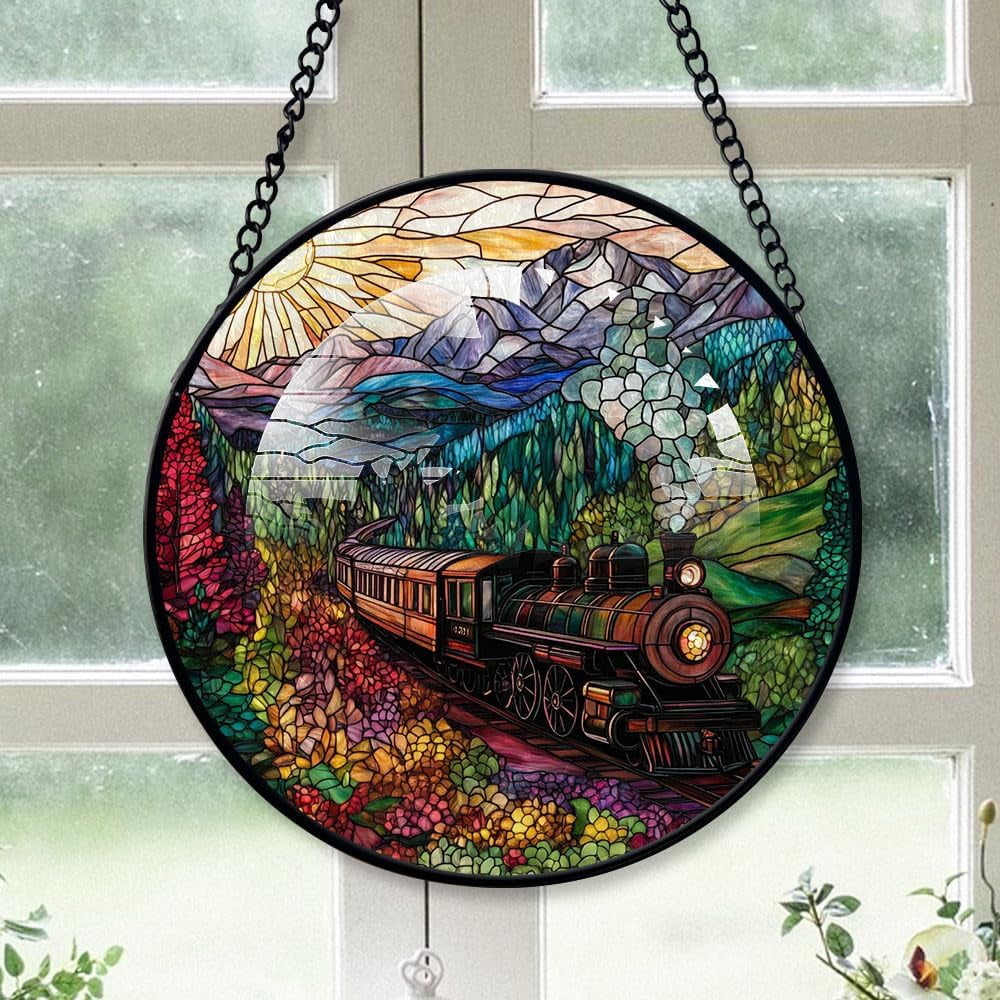 Customized Train Hanging Stained Glass for Windows 30cm, Train Hand ...