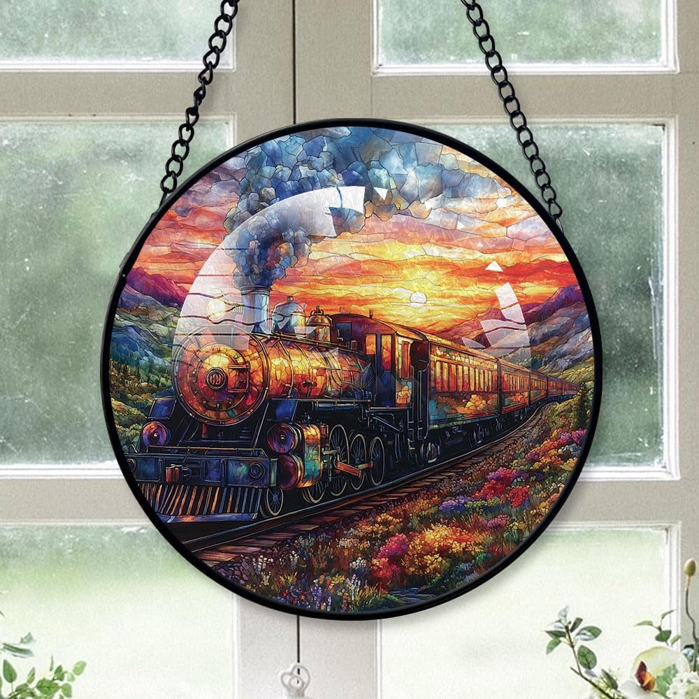 Customized Train Stained Glass, Train Glass Panel Sun Catchers Pretty ...