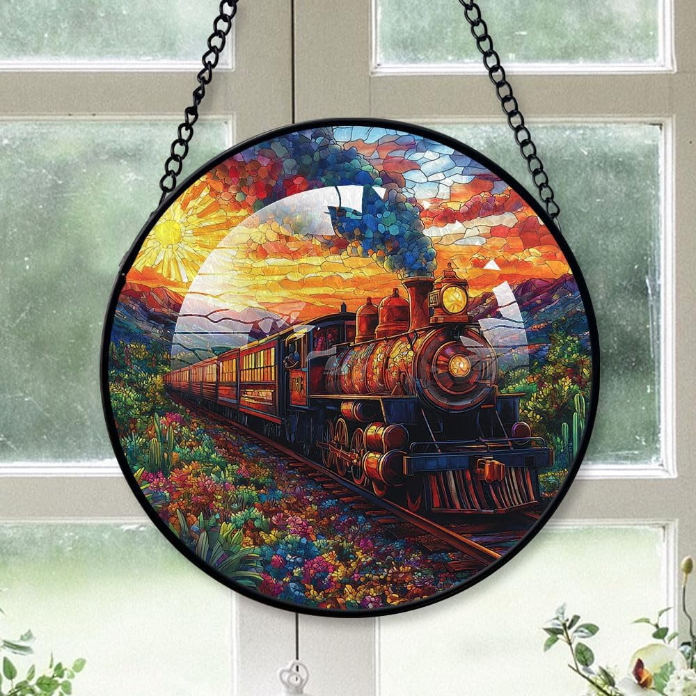 Customized Train Stained Glass, Train Suncatchers, Train Window ...