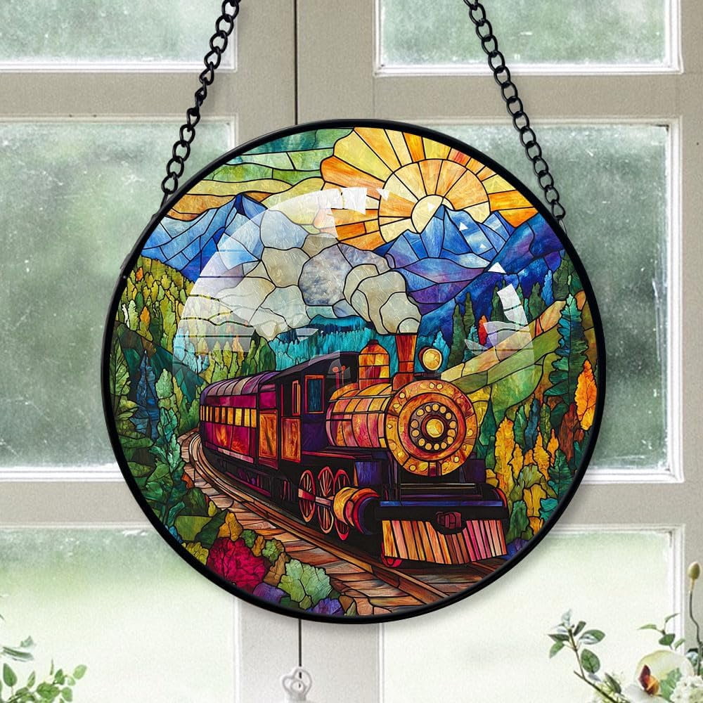 Customized Train Stained Glass, Train Suncatchers, Train Window ...