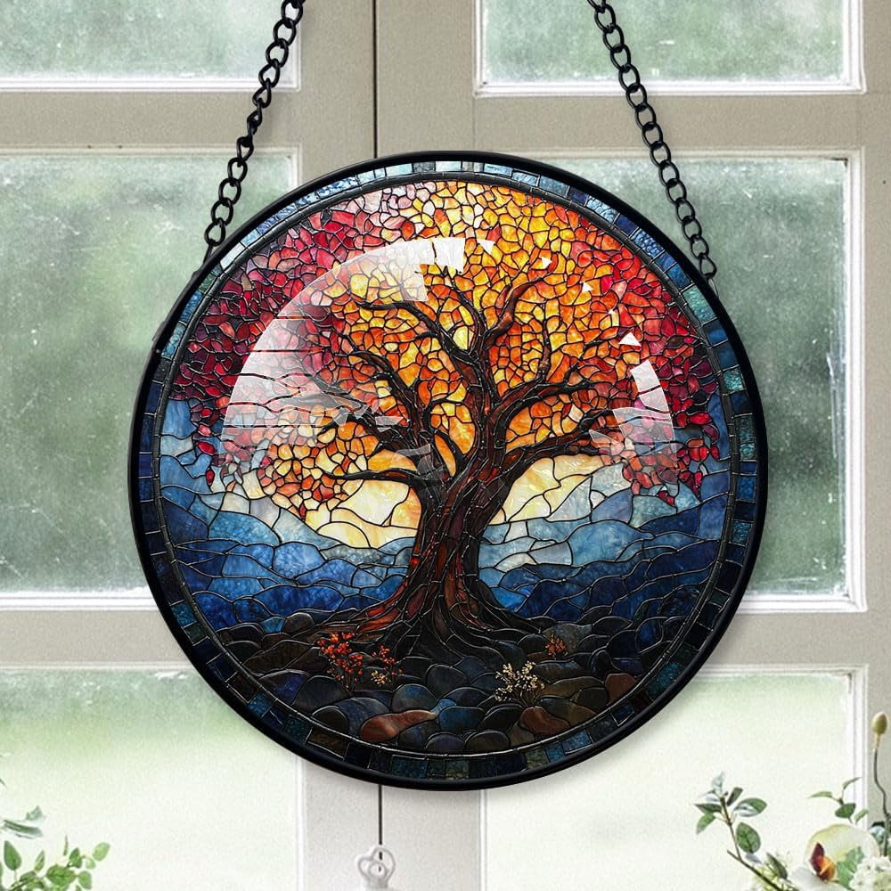 Customized Tree of Life Stained Glass, Tree of Life Glass Panel Sun ...