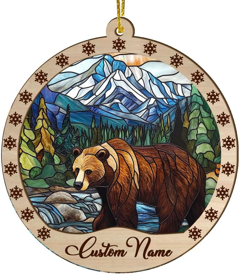 Customized Tree Suncatcher Grizzly Bear, Grizzly Bear Ornament, Grizzly Bear Decorations ...