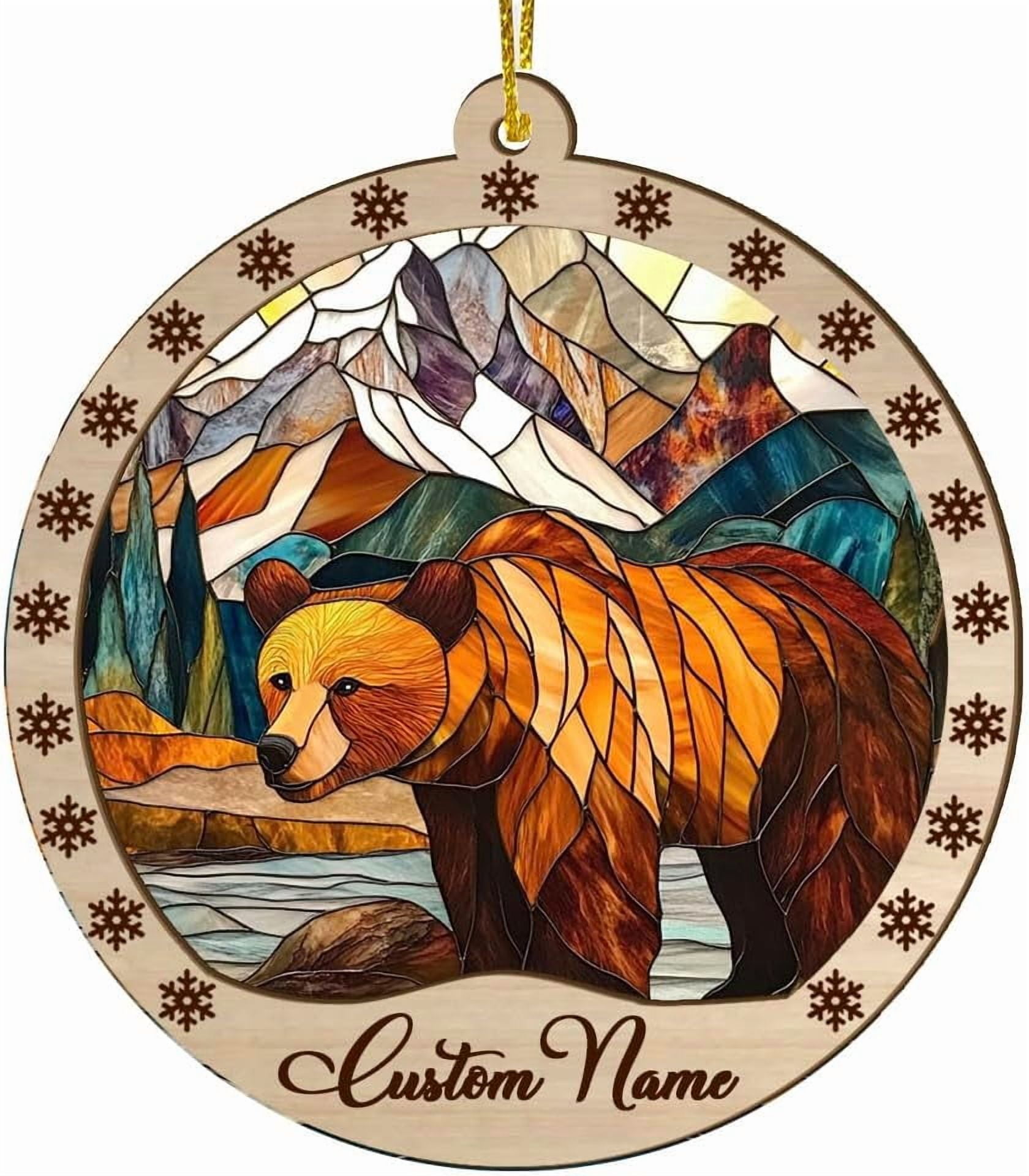 Customized Tree Suncatcher Grizzly Bear, Grizzly Bear Ornament, Grizzly Bear Decorations ...