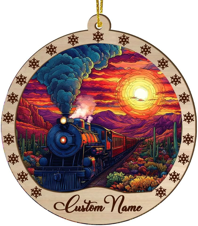 Customized Tree Suncatcher Rails Train, Rails Train Ornament, Rails ...