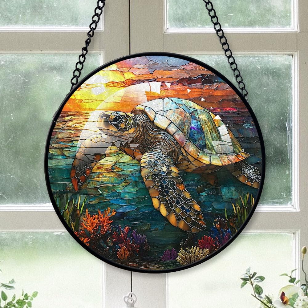 Customized Turtle Hanging Stained Glass for Windows , Turtle Hand ...