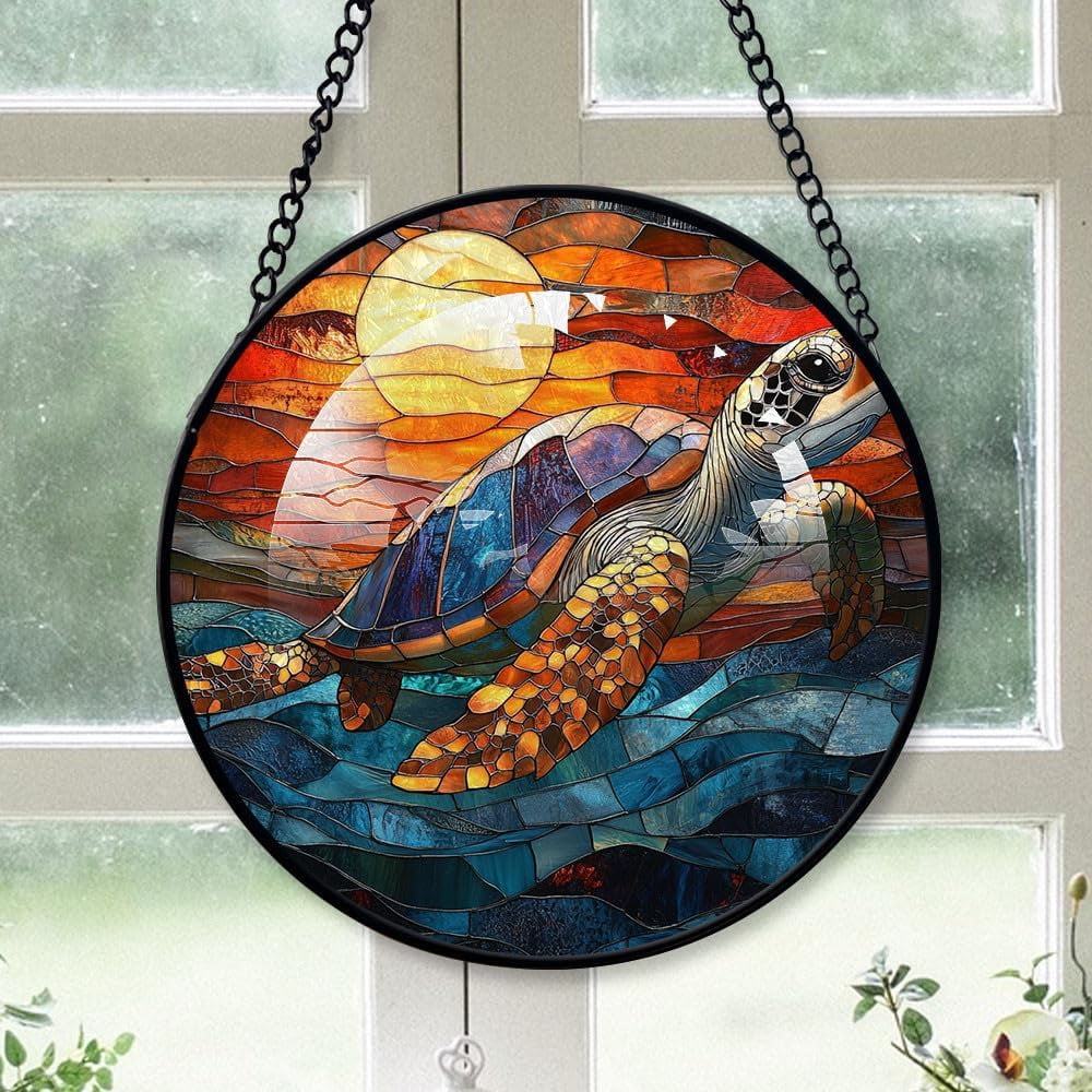 Customized Turtle Stained Glass, Turtle Glass Panel Sun Catchers Pretty ...