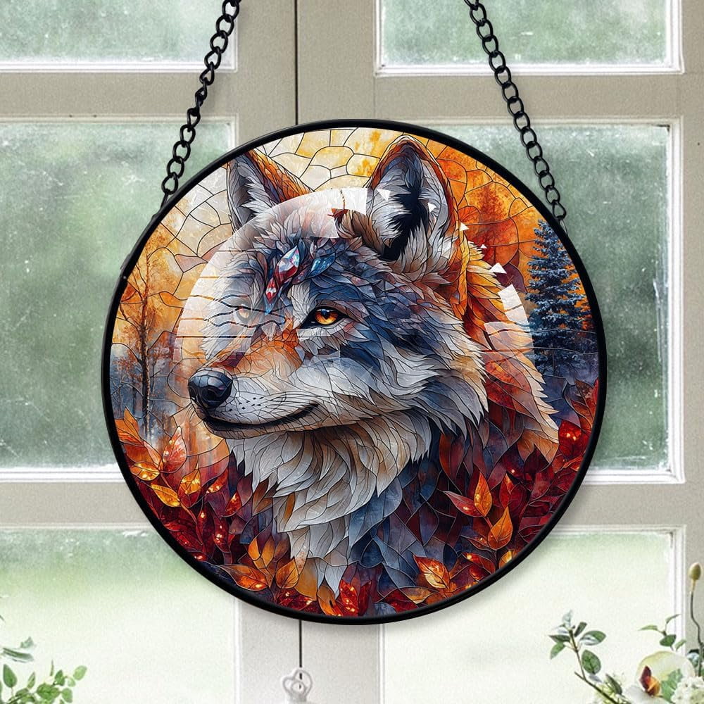 Customized Wolf Stained Glass Suncatchers & Window Hangings for Home ...
