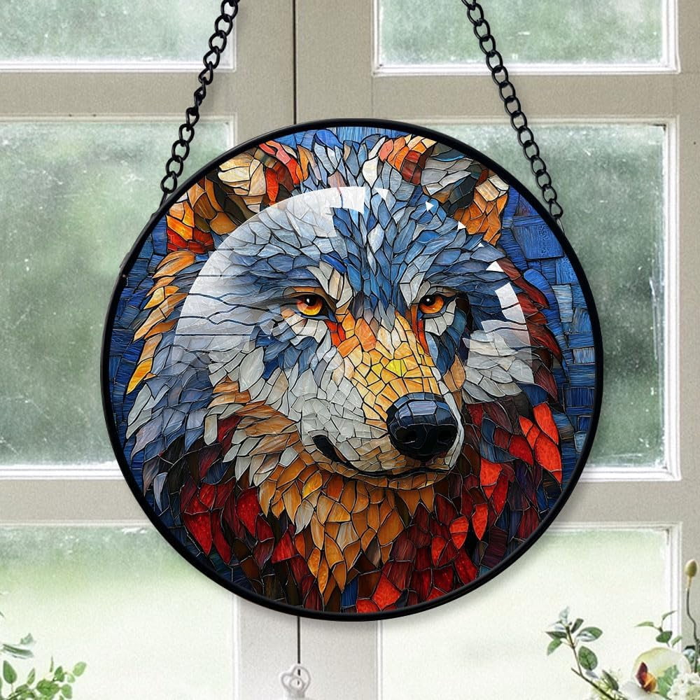 Customized Wolf Stained Glass, Wolf Suncatchers, Wolf Window Hangings ...