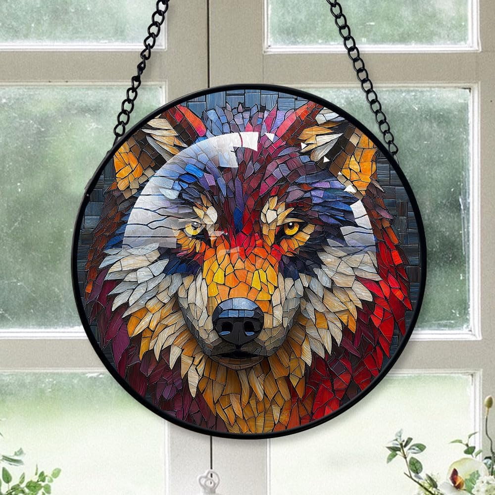 Customized Wolf Stained Glass, Wolf Suncatchers, Wolf Window Hangings ...