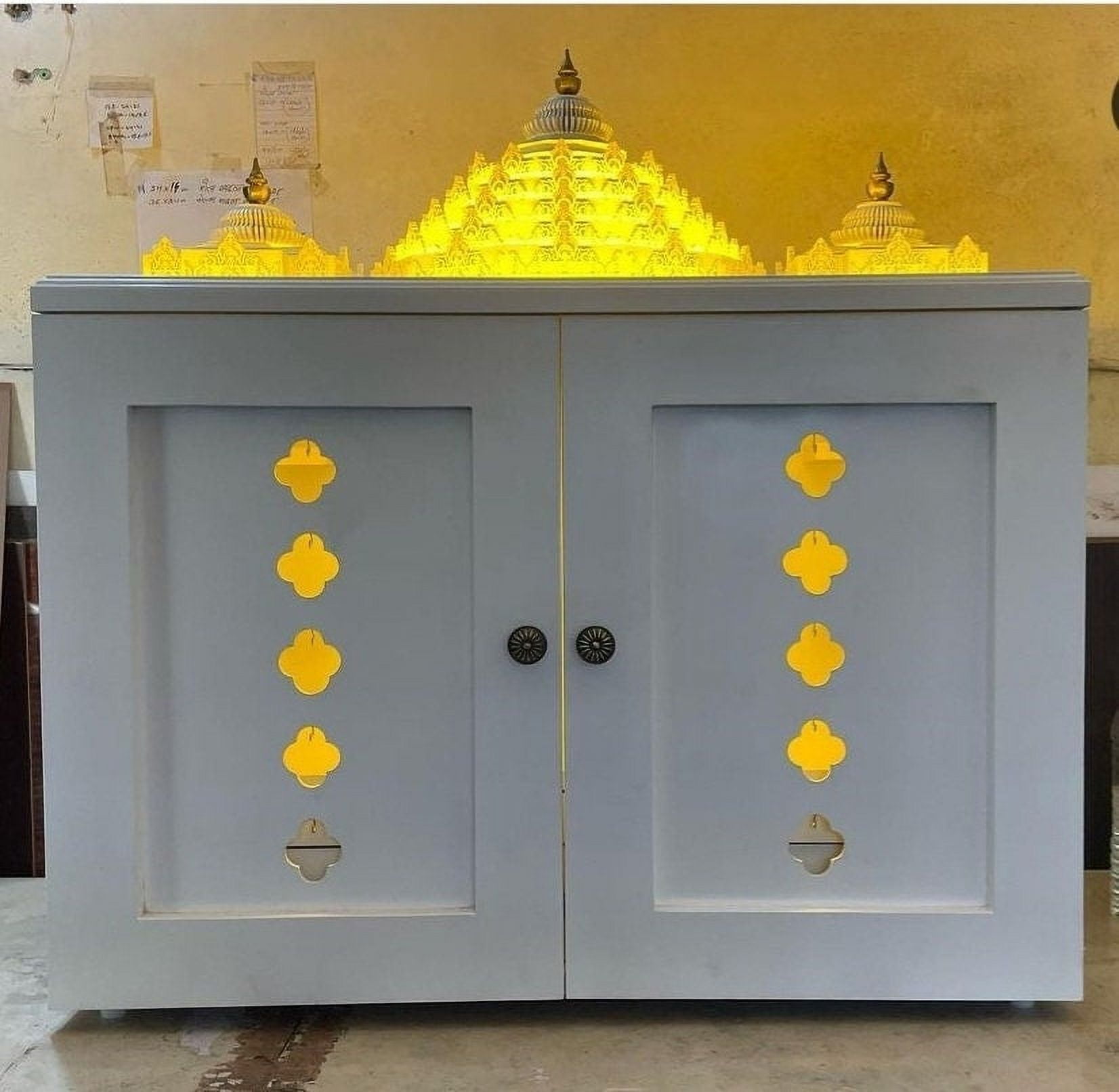 Customized Wooden Cabinet Desginer Mandir With Antique Tomb Top / Hand ...