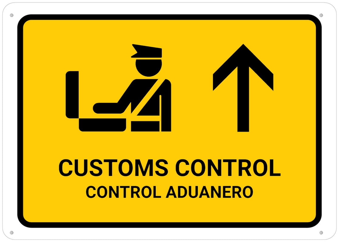 Customs Control With Up Arrow Yellow Bilingual Spanish Sign Signs ...