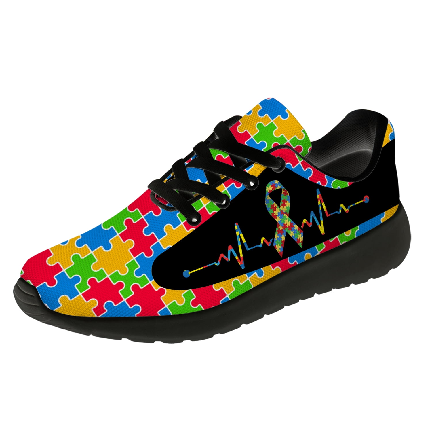 Customuart Autism Awareness Shoes for Women Fashion Sneakers Black Size ...