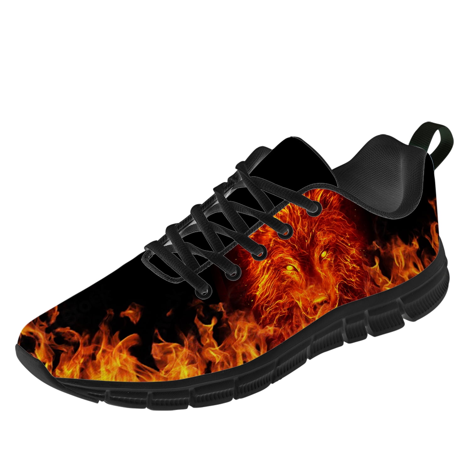Customuart Flame Wolf Shoes for Men Running Shoes Black Sneakers Size 4 ...